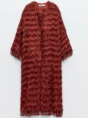 Zara | Jackets & Coats | Zara Maroon Fringe Duster Coat | Poshmark